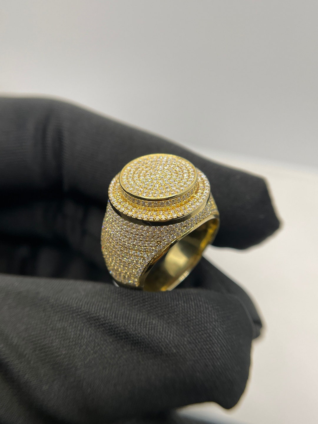 Men's 10K Solid Gold Iced Out Ring, Huge Diamond Ring, Micro Pave ...