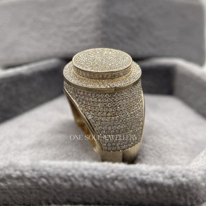 Yellow Gold Men's Iced Out Ring, Dome Iced Out Ring, Bling Cluster ...