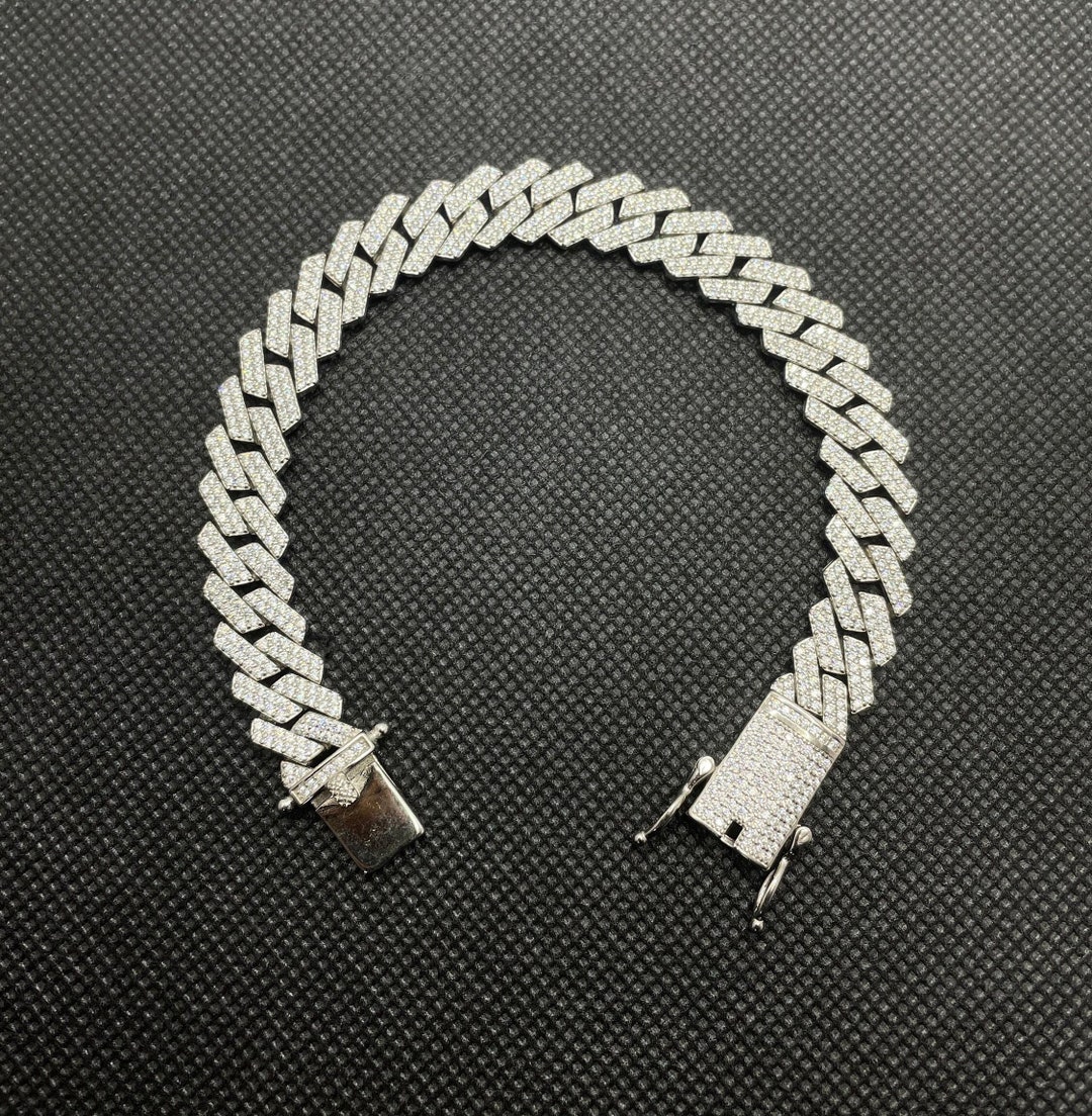 Iced Out Miami Cuban Link Moissanite Bracelet, Round Moissanite ...