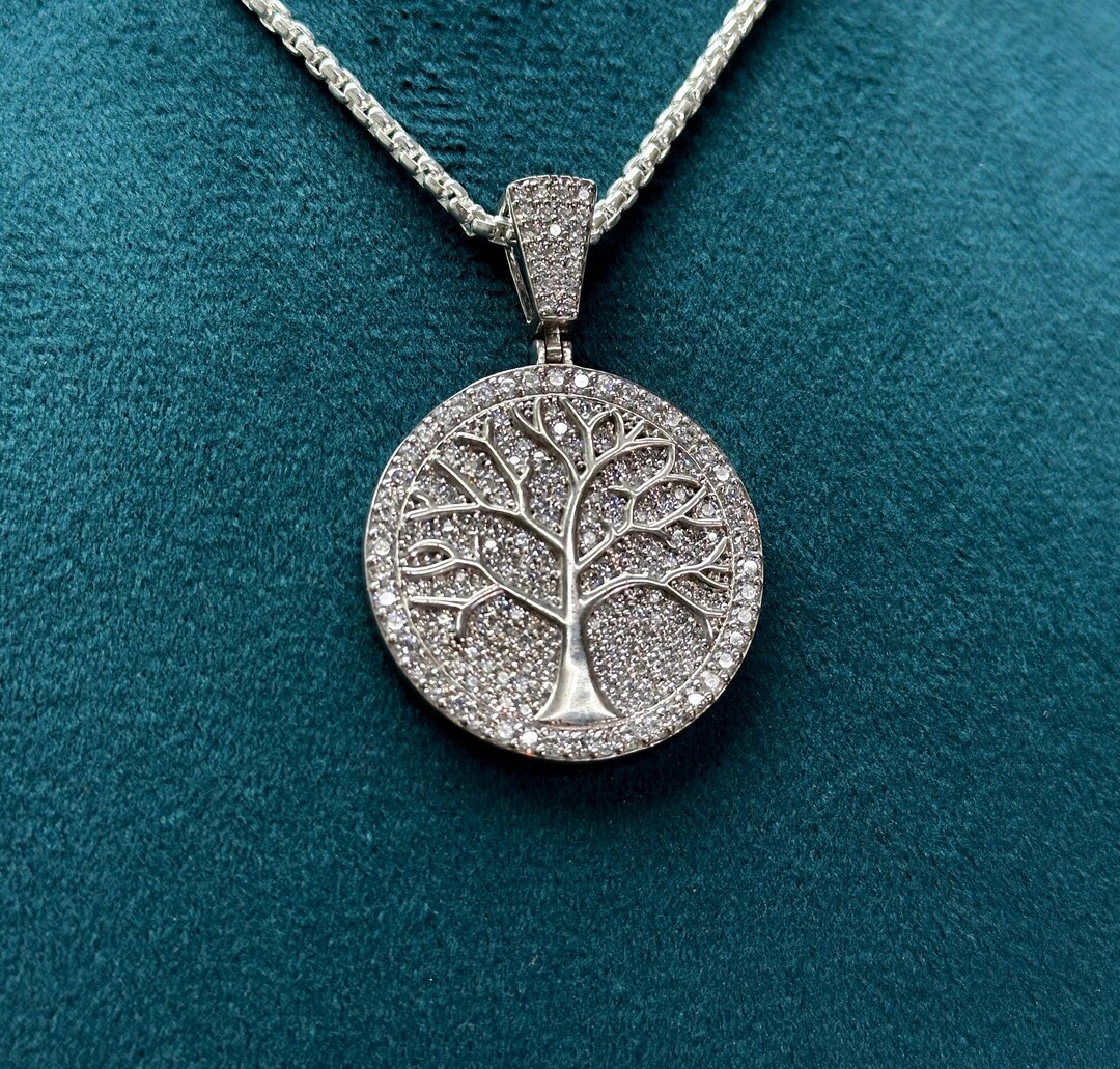 Round Moissanite Life of Tree Pendant, Pave Diamond Pendant for Men's ...