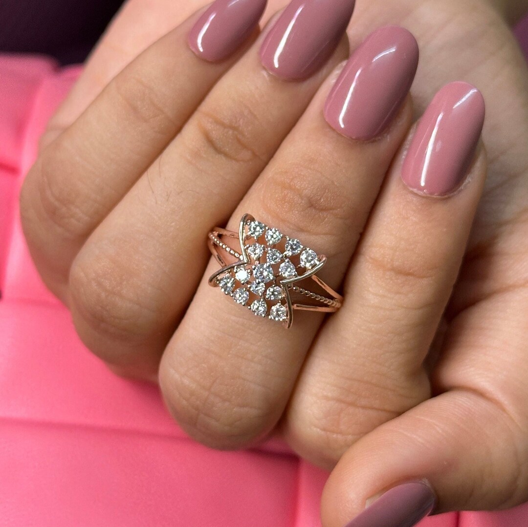 Triangular Shape Moissanite Ring, Cluster Diamond Wedding Ring, Split ...