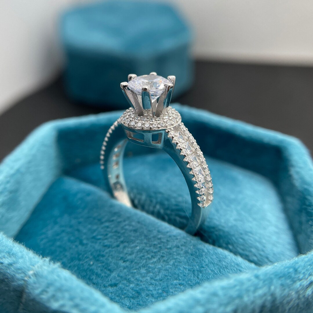 Luxury Solitaire Ring, High Setting Engagement Ring, Wide Band Ring, 2 ...