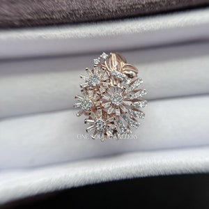 Elegant Big Flower Diamond Ring, 14K Solid Rose Gold Ring, Cocktail ...
