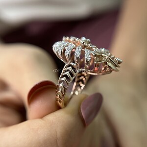Elegant Big Flower Diamond Ring, 14K Solid Rose Gold Ring, Cocktail ...