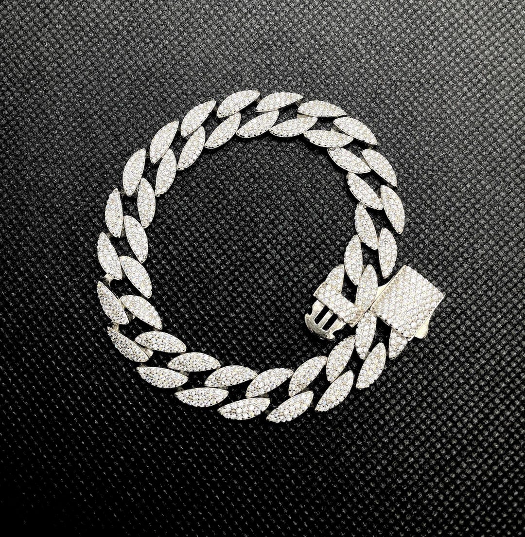 Iced Out Moissanite Cuban Link Bracelet for Men, VVS Moissanite Miami ...