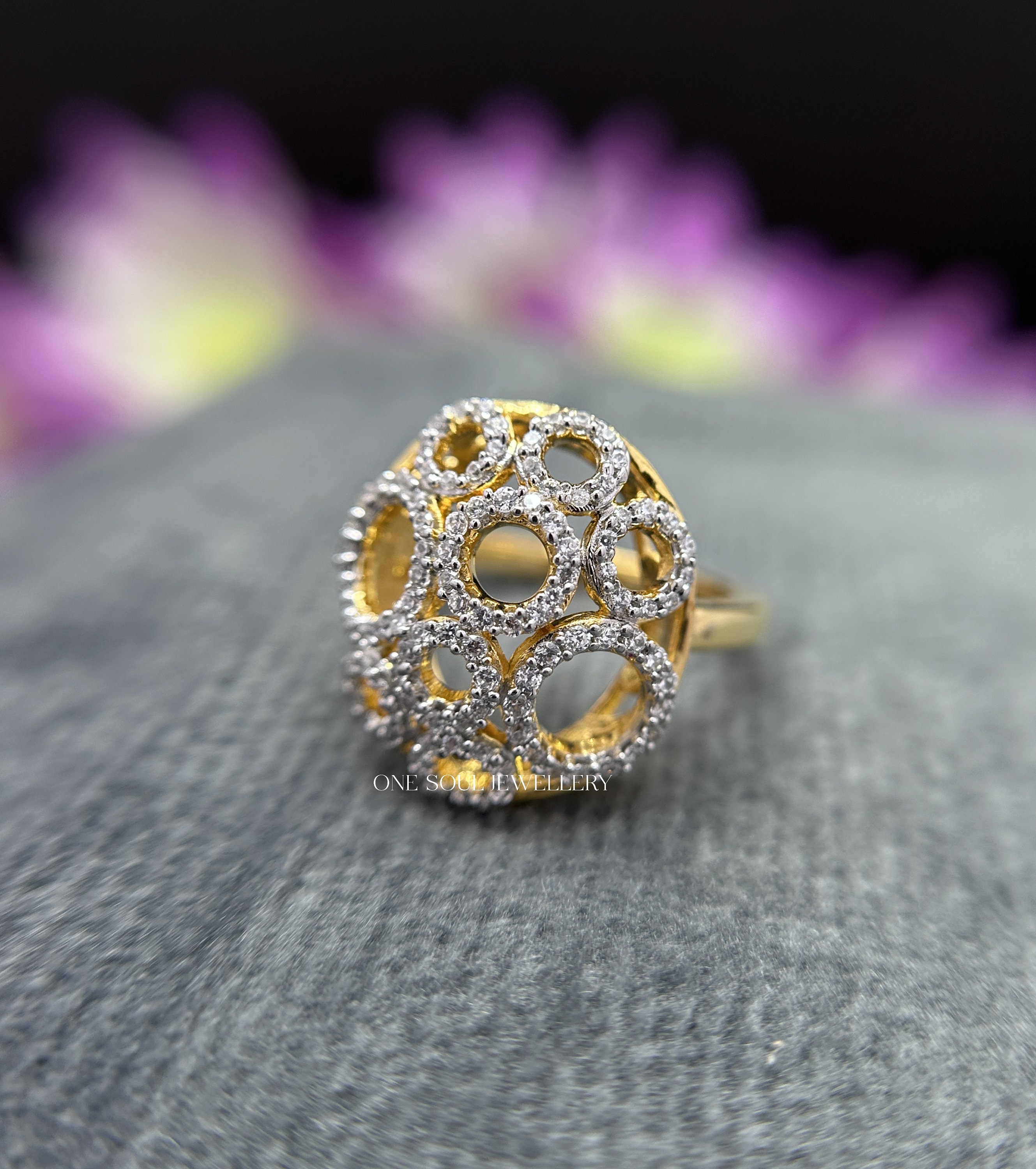Open Circle Diamond Ring, 14K Gold Open Round Dome Ring, Geometric Ring ...