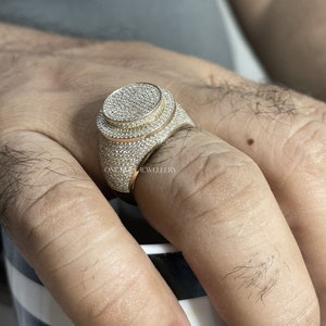 Yellow Gold Men's Iced Out Ring, Dome Iced Out Ring, Bling Cluster ...