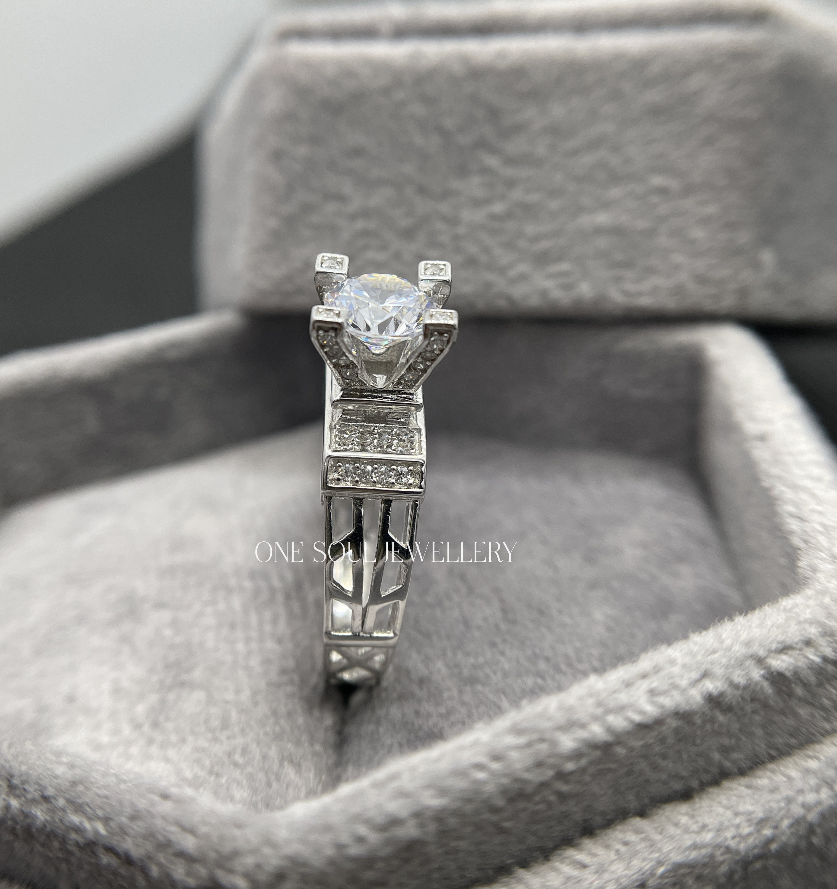 Unique Designer Tower Ring, 1.00CT Round Moissanite Ring, Paris Tower ...