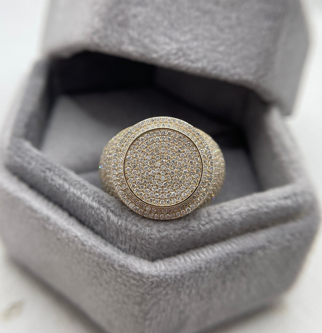 Yellow Gold Men's Iced Out Ring, Dome Iced Out Ring, Bling Cluster ...