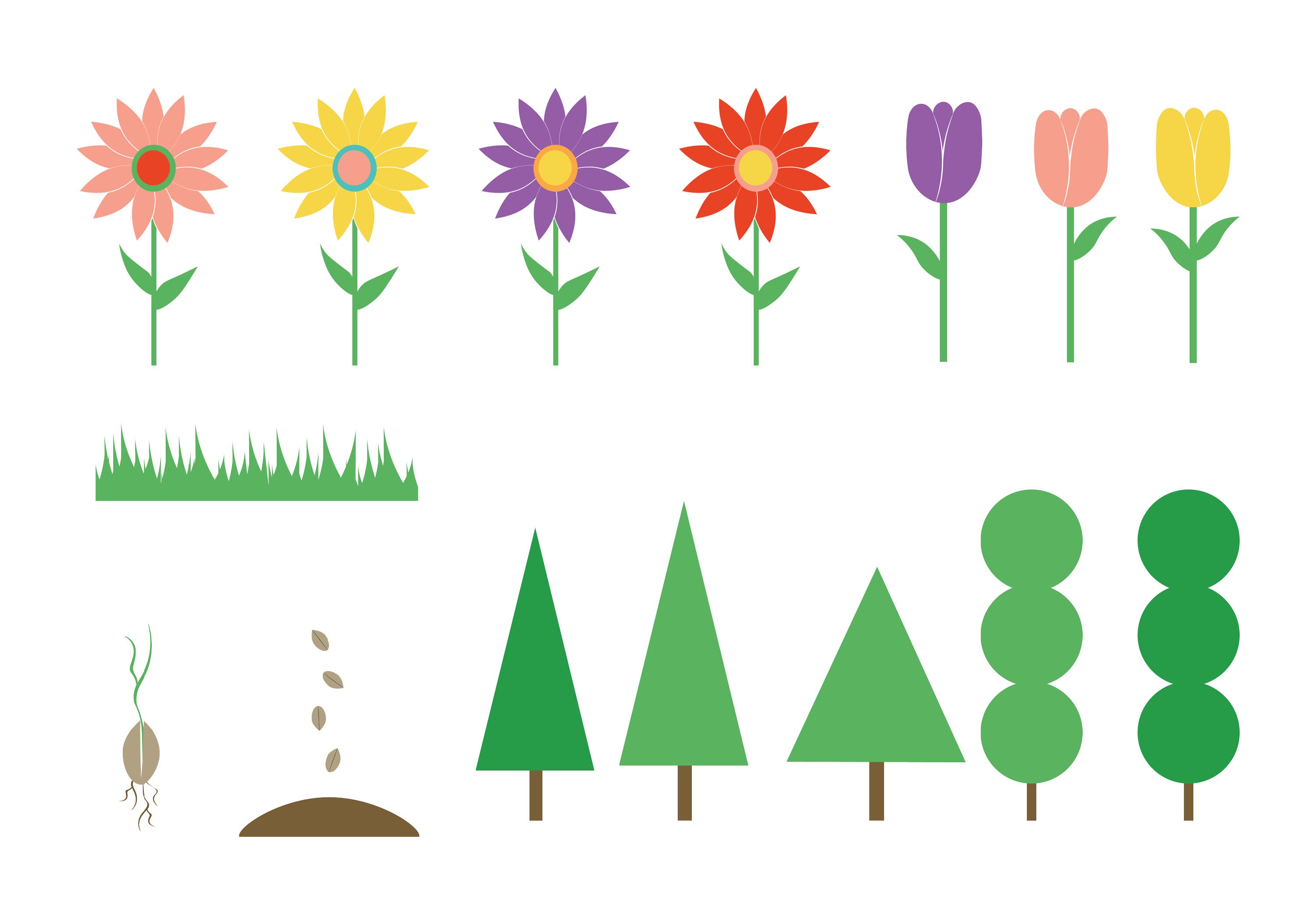 Spring Clipart | Trees and Flowers Clipart | Commercial Use | Rainbow ...