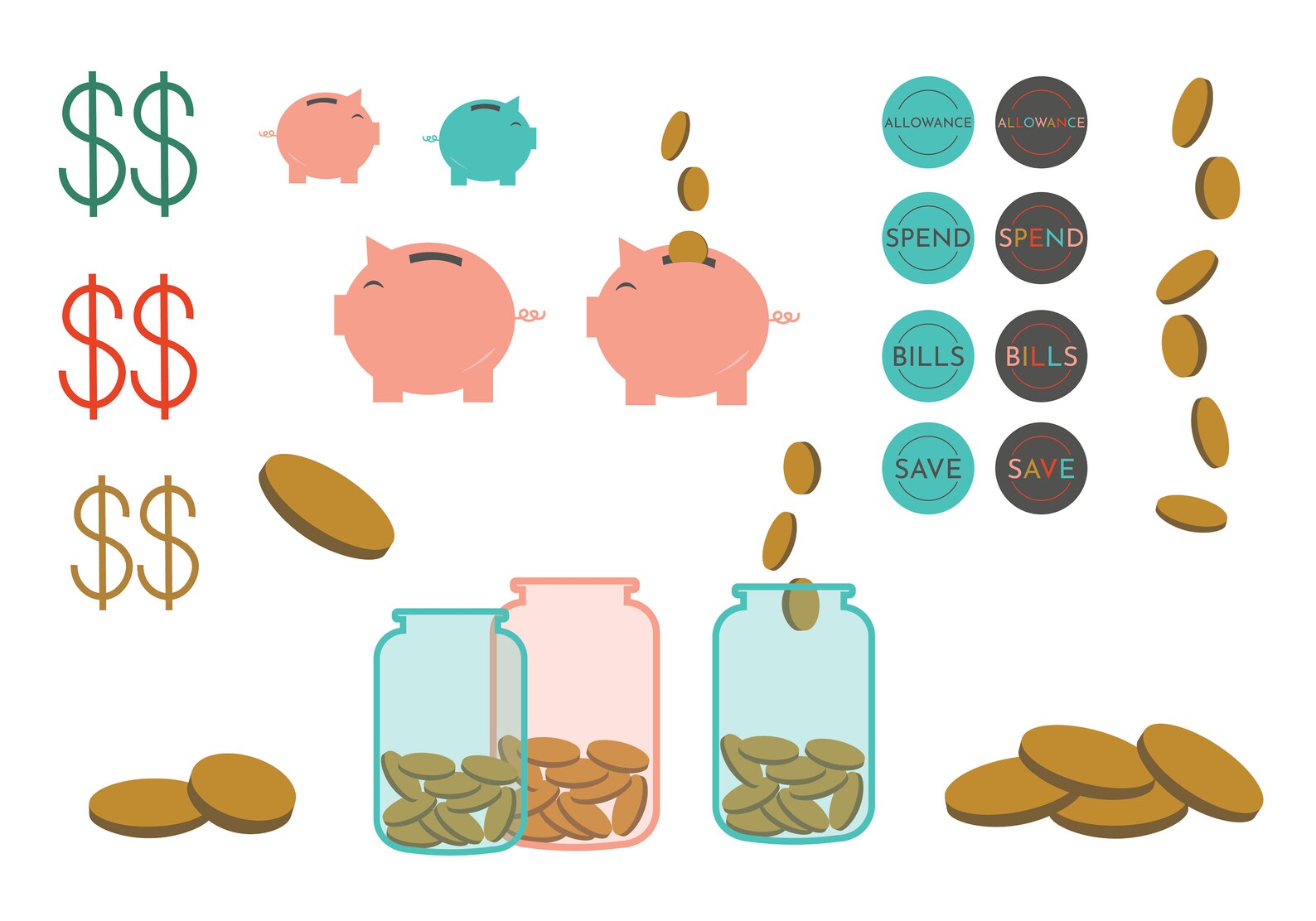 Money Clipart | Saving and Spending Clipart | Commercial Use | Piggy ...