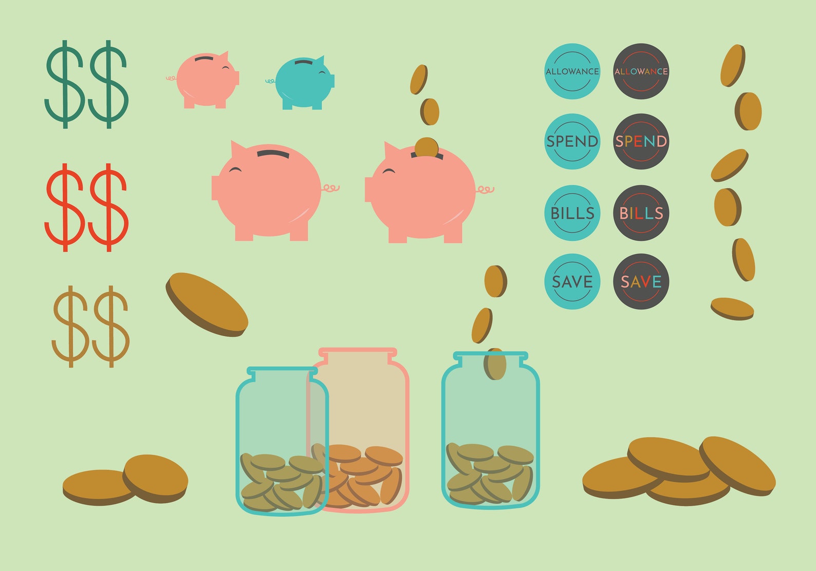 Money Clipart | Saving and Spending Clipart | Commercial Use | Piggy ...