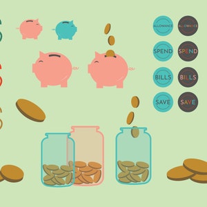 Money Clipart | Saving and Spending Clipart | Commercial Use | Piggy ...