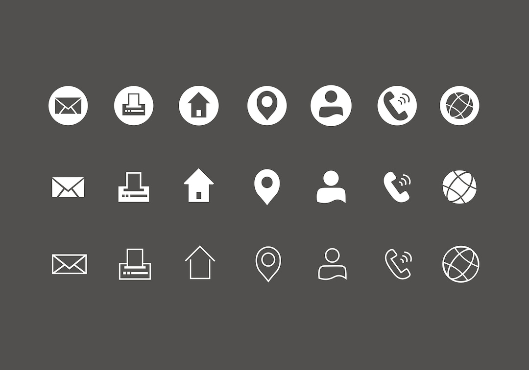 Traditional White Contact Icons | Digital White Contact Buttons | White ...
