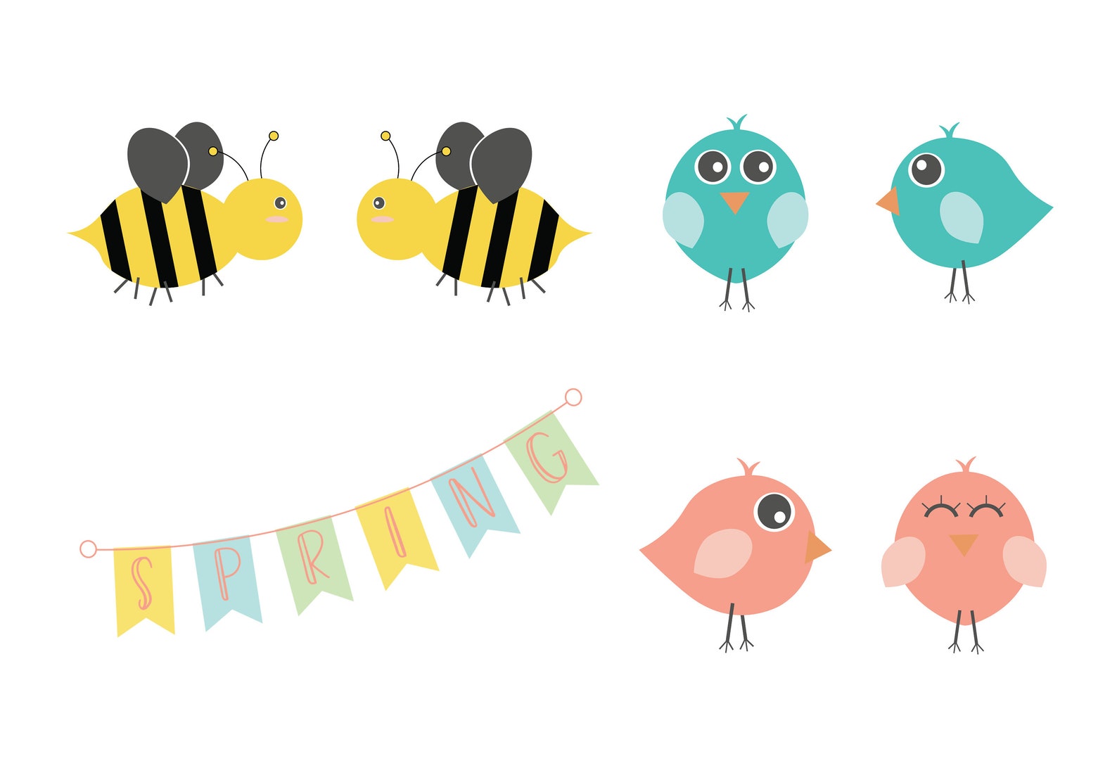 Spring Clipart | Trees and Flowers Clipart | Commercial Use | Rainbow ...