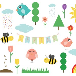 Spring Clipart | Trees and Flowers Clipart | Commercial Use | Rainbow ...