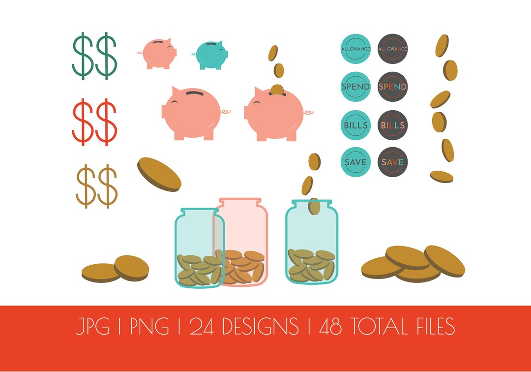 Money Clipart | Saving and Spending Clipart | Commercial Use | Piggy ...