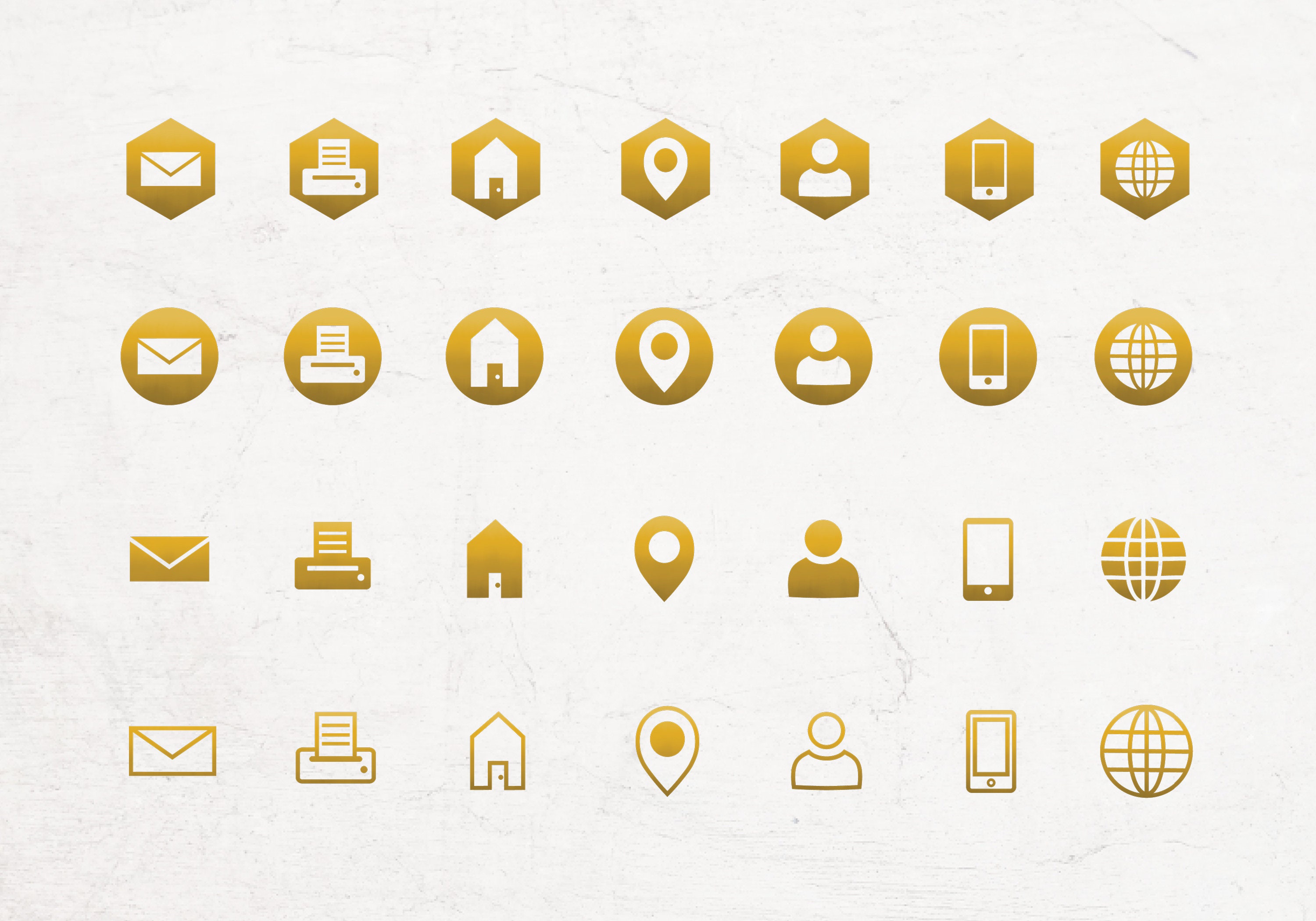 Modern Gold Business Card Icons | Gold Ombre Digital Contact Buttons ...