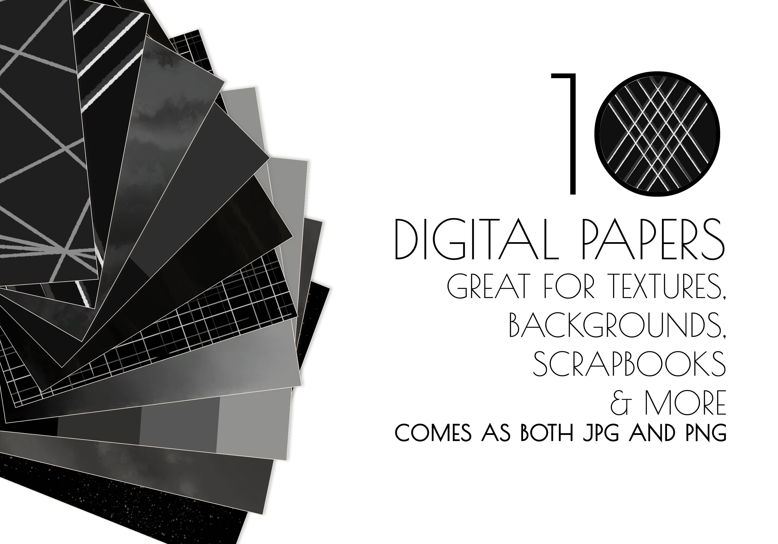 Modern Black Textures Digital Papers | Commercial Use | Black Seamless ...