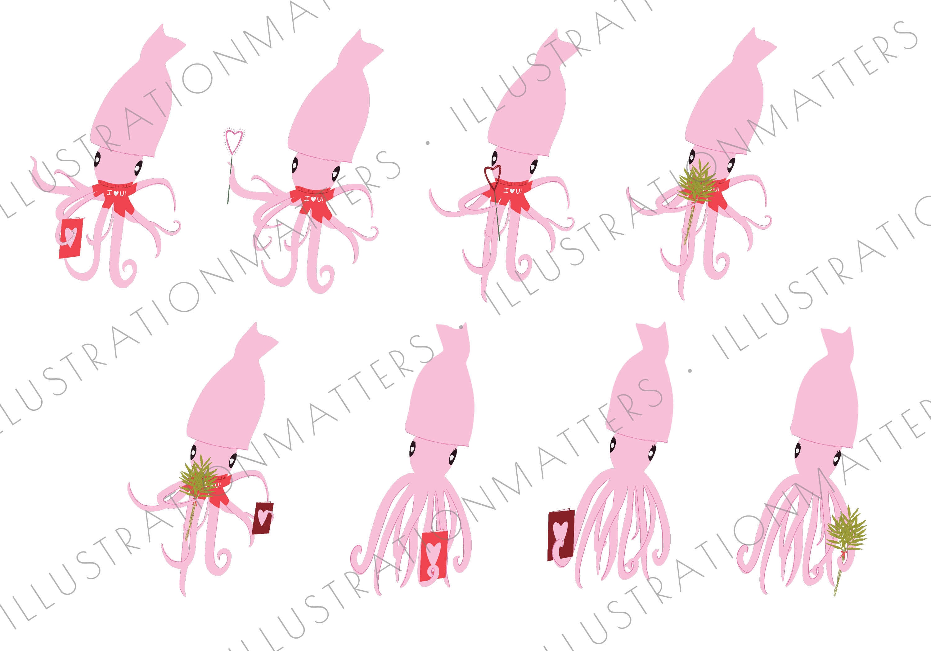 Underwater Valentines Clipart | Squid Valentines | Commercial Use ...