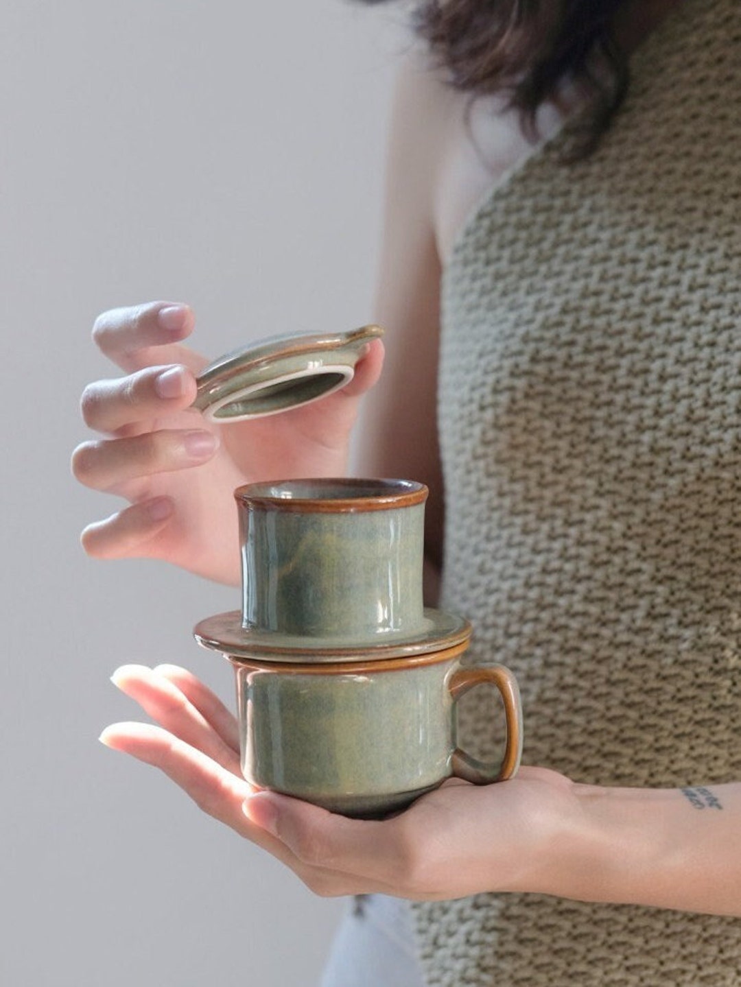 Ceramic Coffee Filter Set Green Waves for Coffee Lover - Vietnamese ...