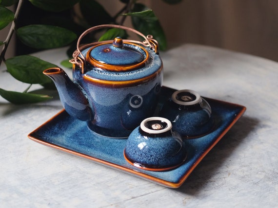 Ceramic Porcelain Teapot Set Ocean Waves Color Tea Set Made | Etsy