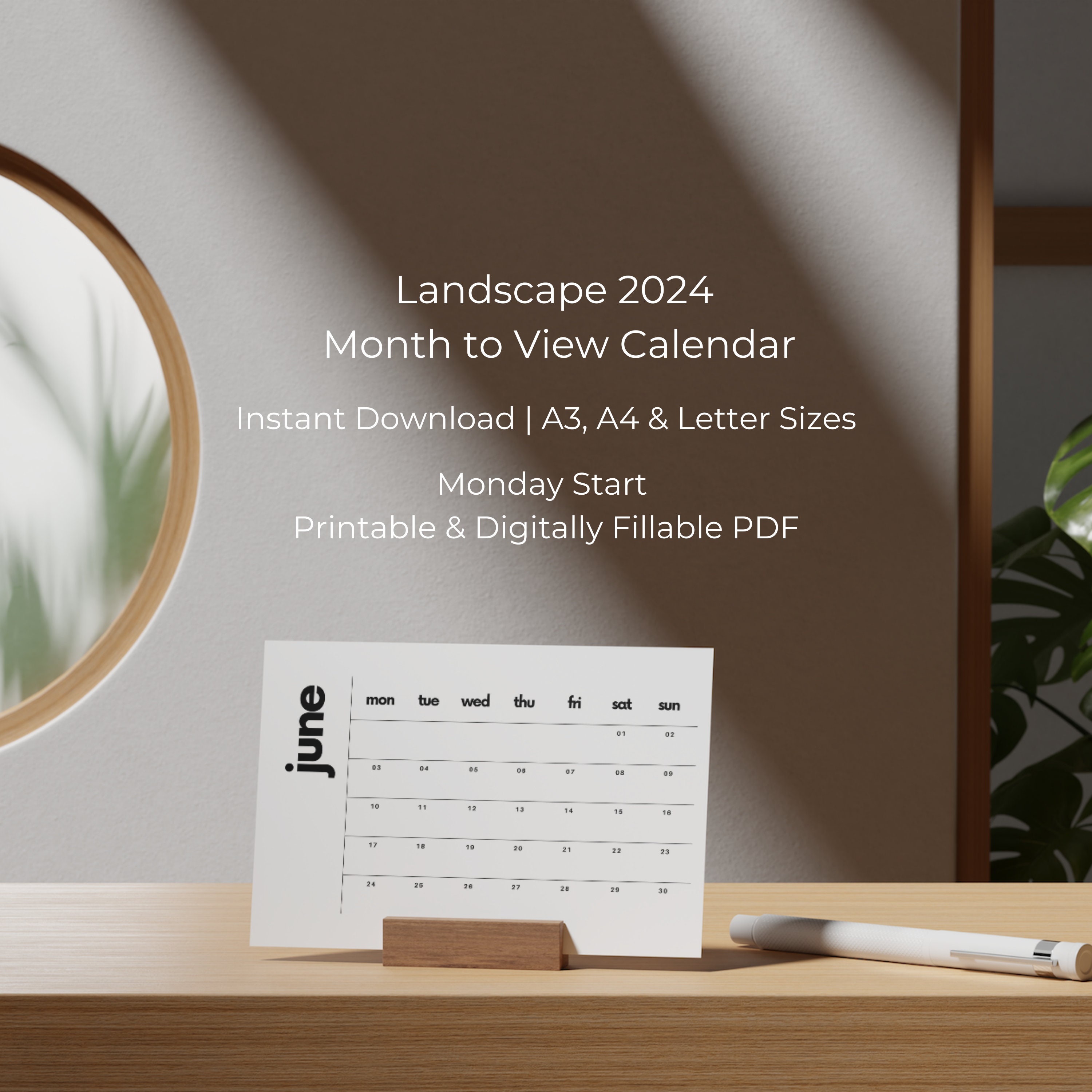 Printable 2024 Landscape Month to View Calendar Digital - Etsy