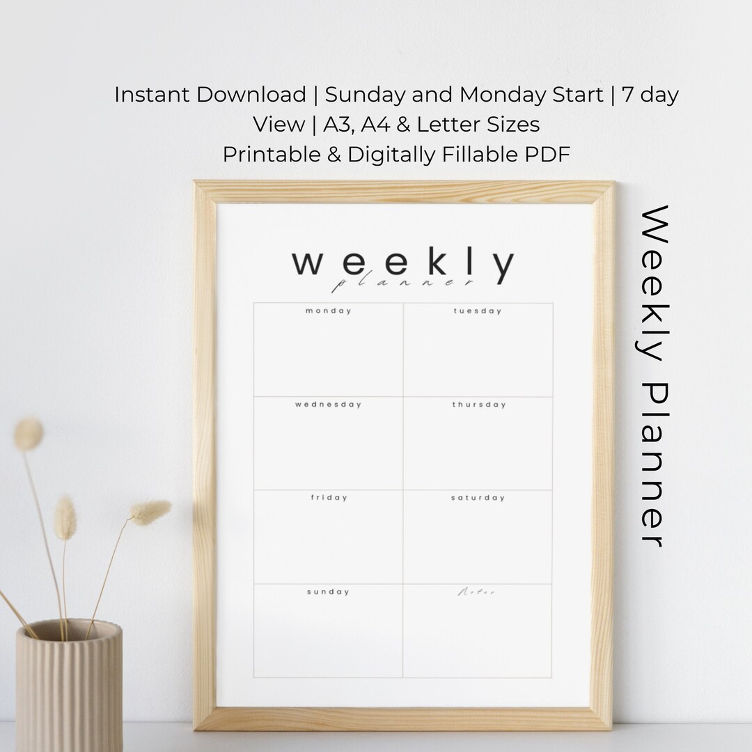 Printable Weekly 7 Day Planner Digital Download Template - Etsy