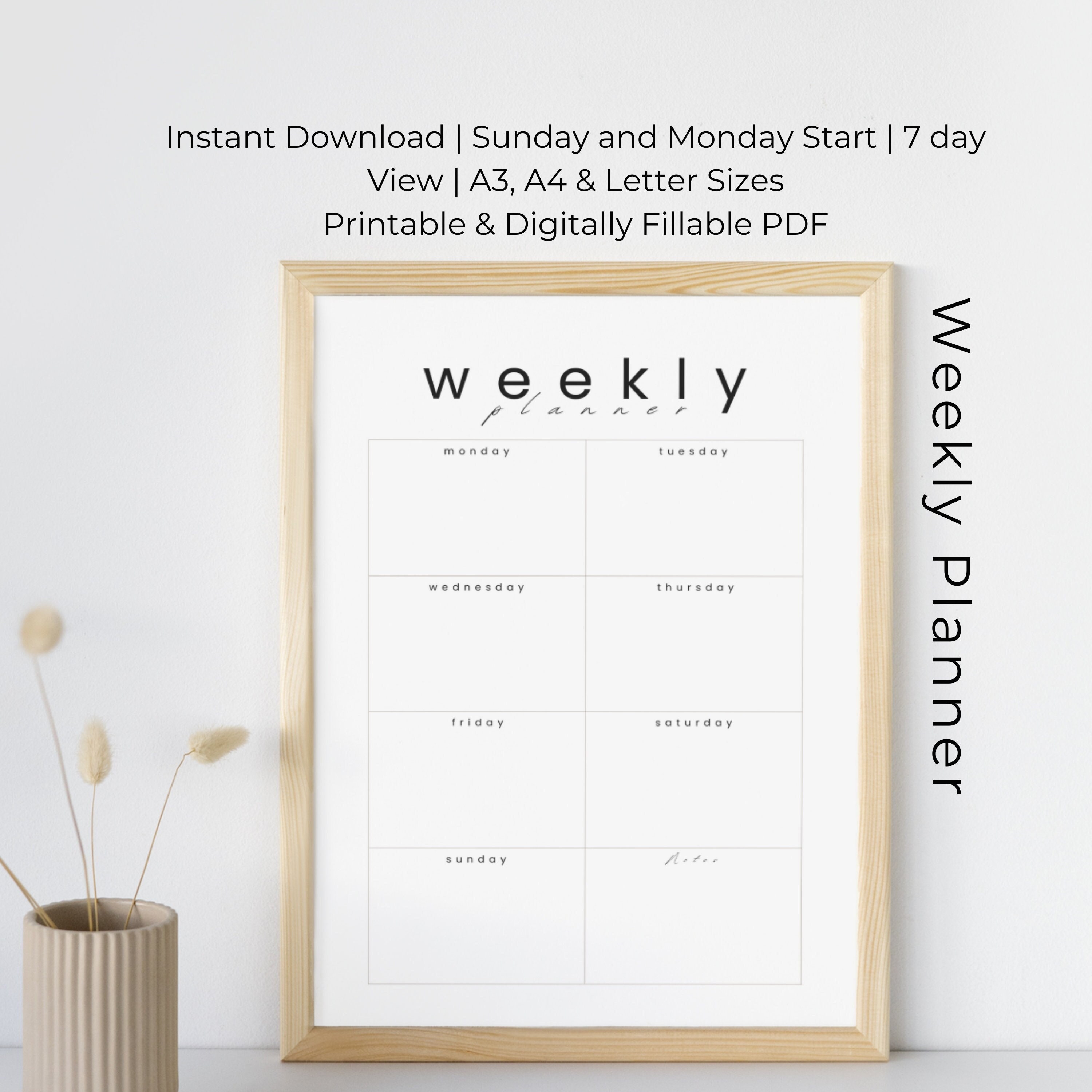 Printable Weekly 7 Day Planner Digital Download Template - Etsy