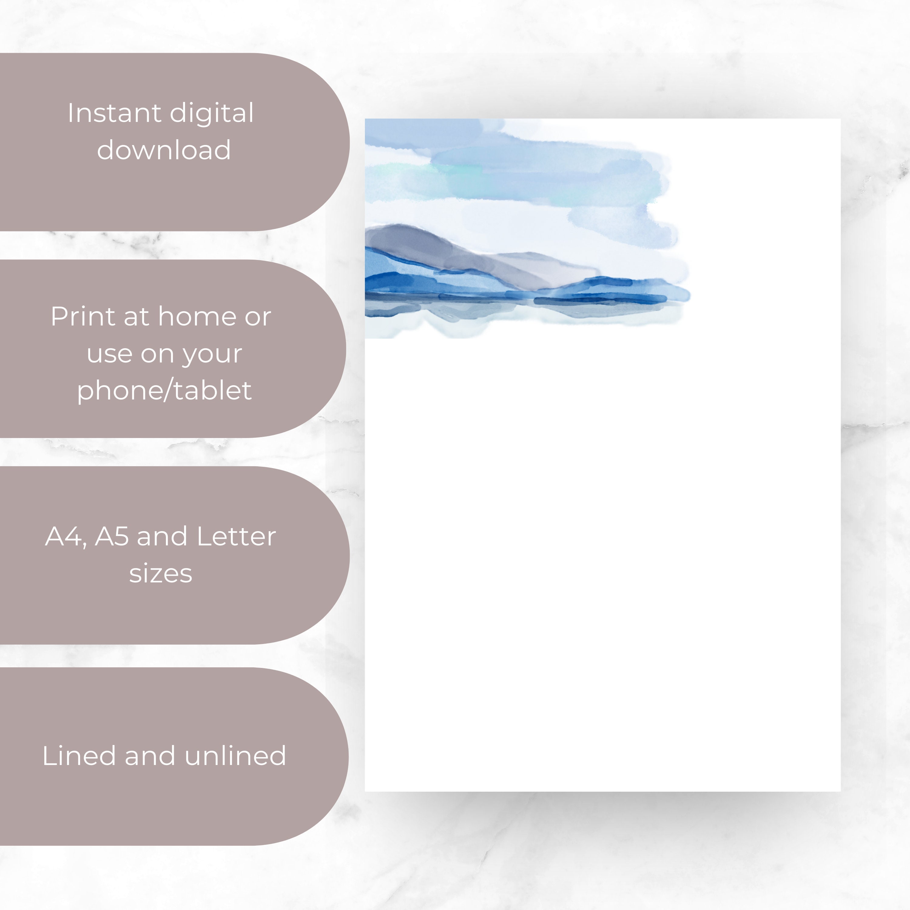 Printable Watercolour Design Notepaper Set Digital Download - Etsy