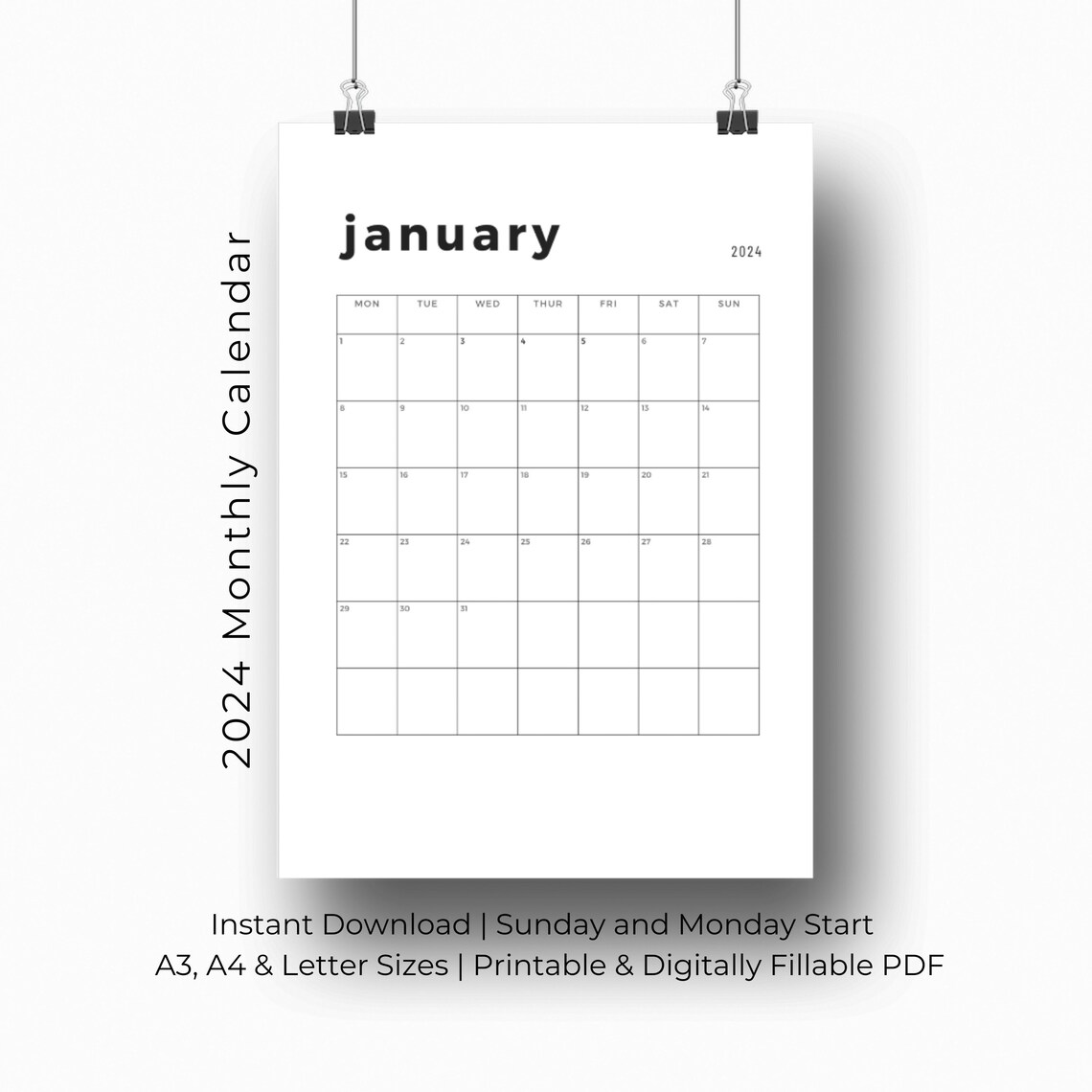 Printable 2024 Portrait Month to View Calendar Digital Download ...