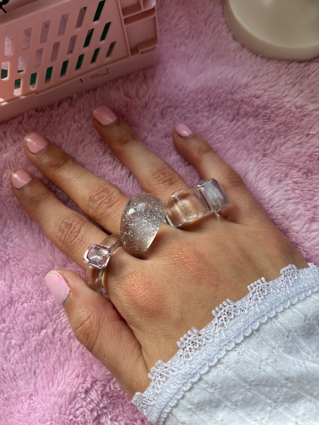 Y2K Clear Transparent Chunky Rings Acrylic Ring, Plastic Ring, Glitter ...