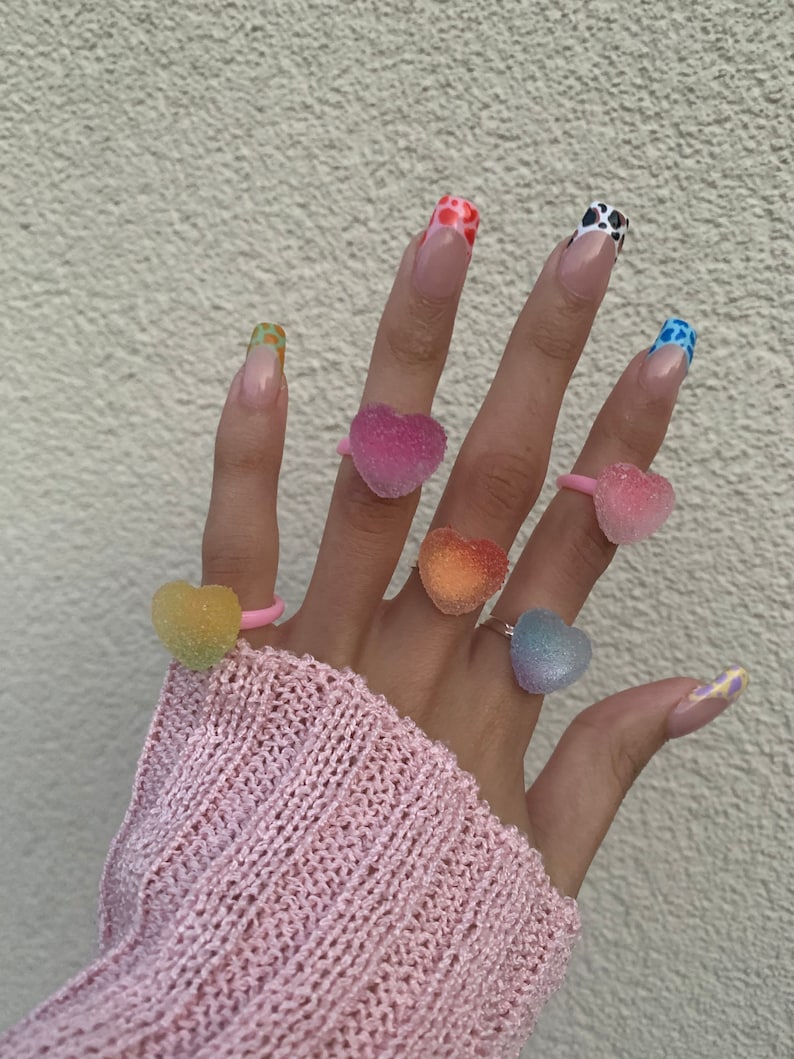 Sugar Heart Ring, Kawaii Ring, Decora Ring, Cutecore Ring, Sweets Ring ...