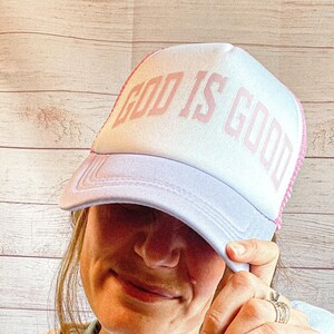 Christian Foam Trucker Hat, God is Good Pink Trucker Hat, Foam Mesh Cap ...