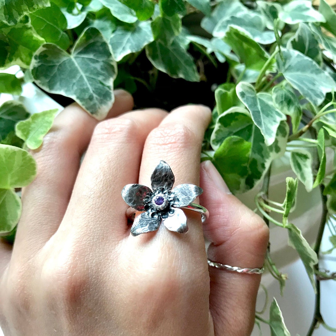 Delicate Flower Ring No. 2 Handmade Sterling Silver Textured | Etsy