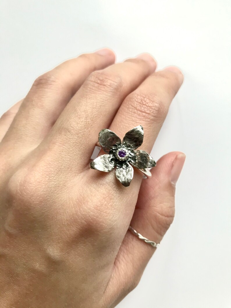 Delicate Flower Ring No. 2 Handmade Sterling Silver Textured - Etsy