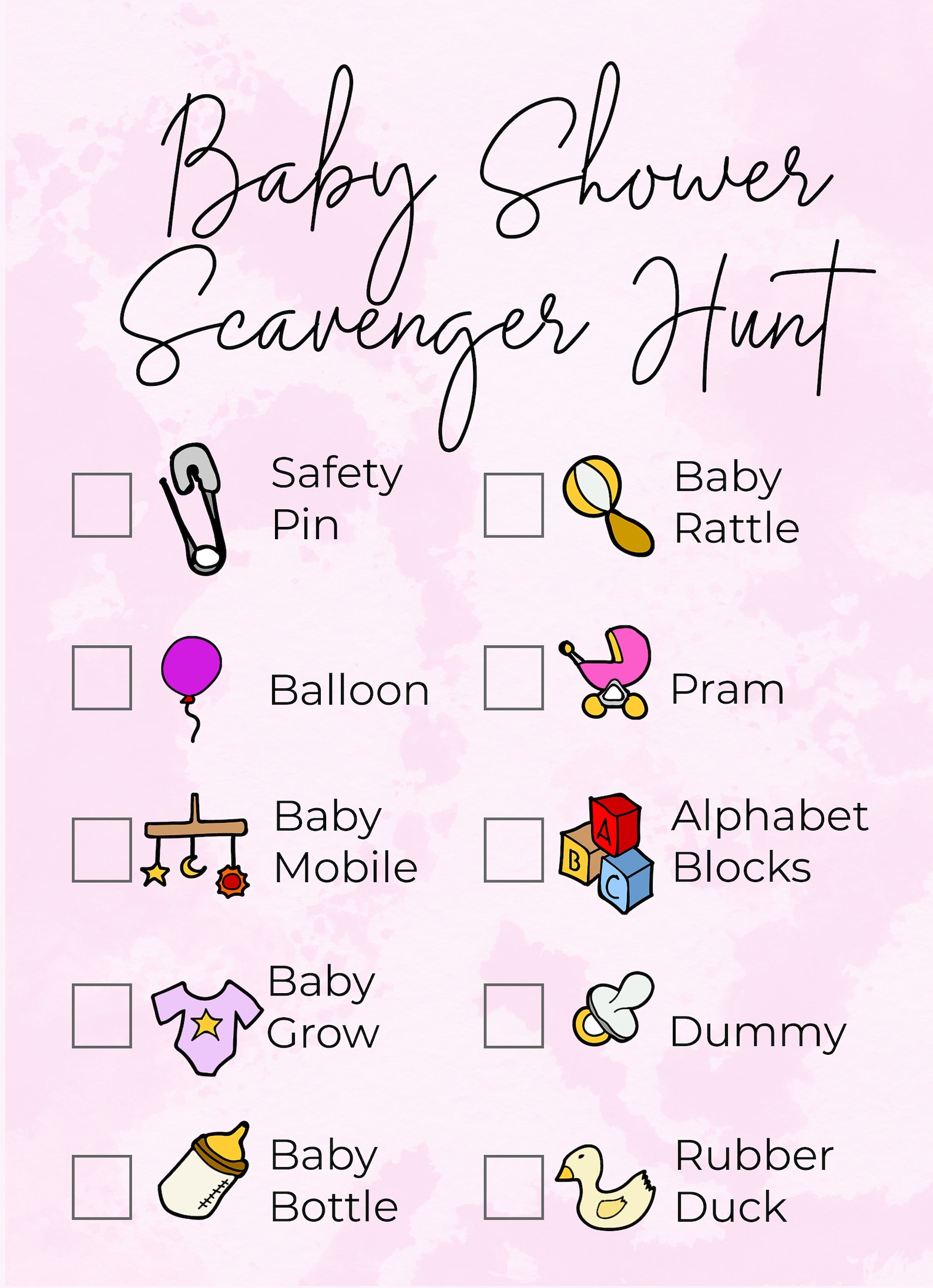 Baby Shower Scavenger Hunt Instant Download - Etsy