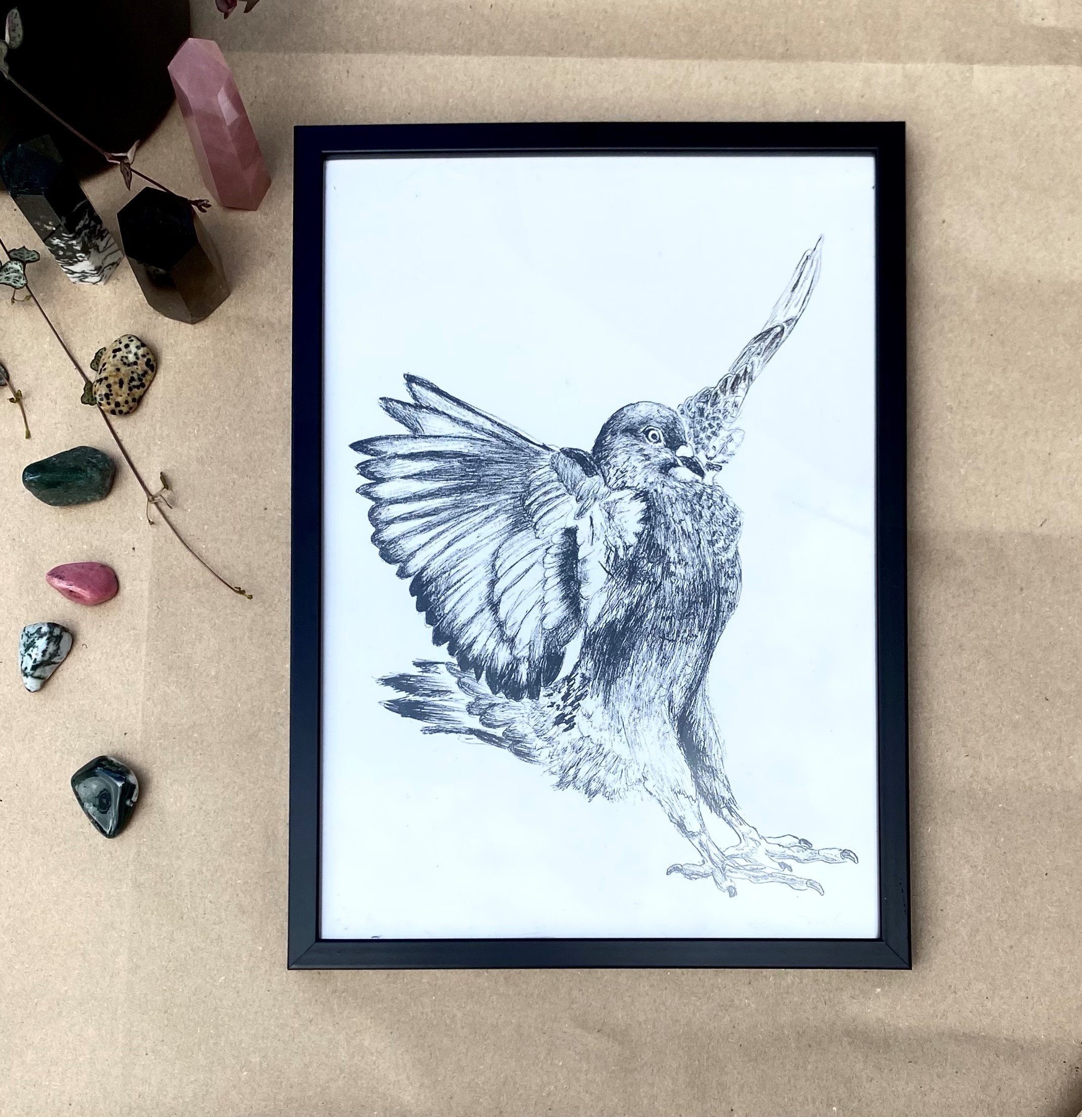 Pigeon Print A4 Biro Pen Drawing Flying Bird Monochrome Grey - Etsy España