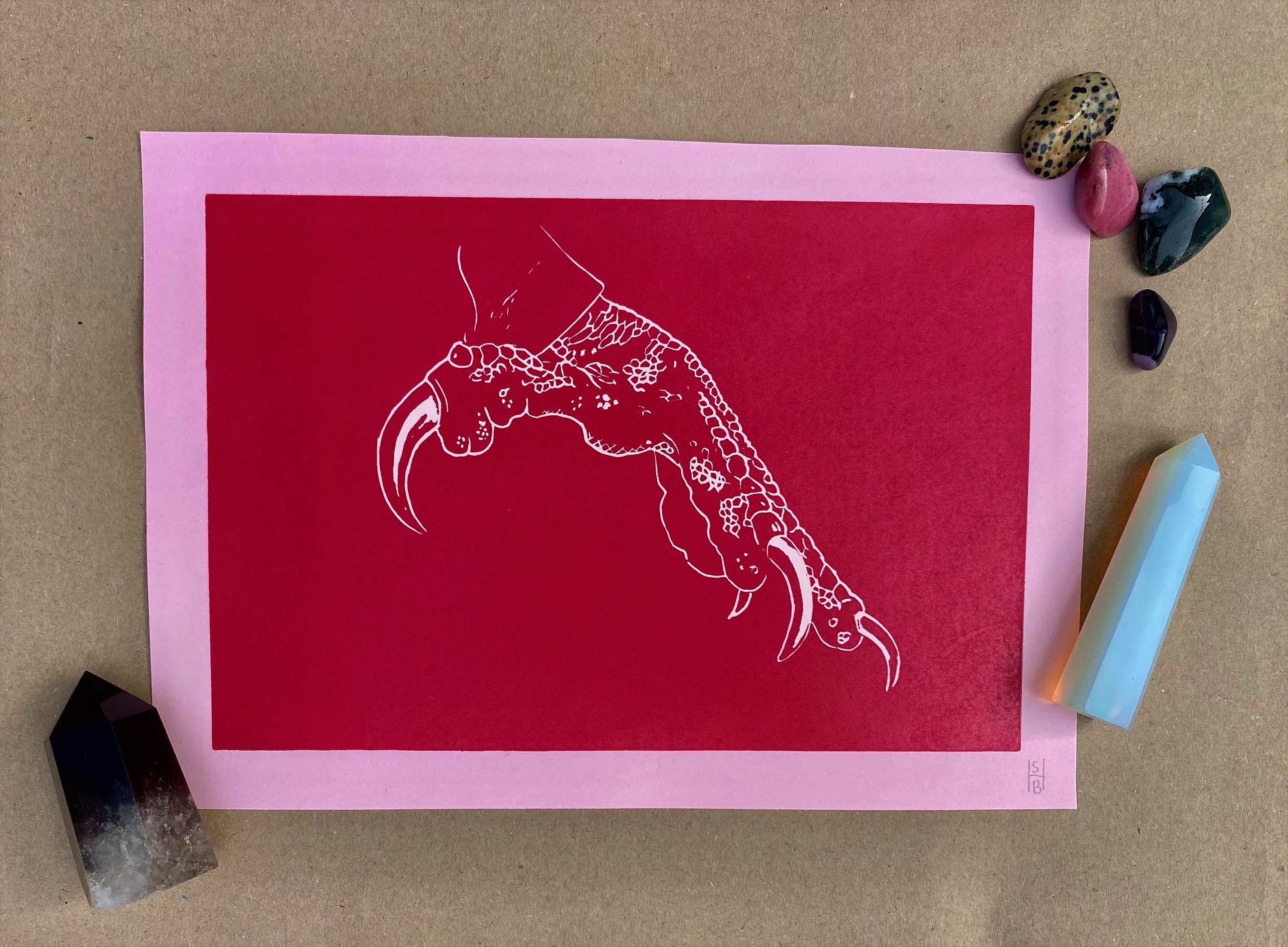 Talons Framed Goshawk Claw Relief Hawk Bird of Prey Print Linocut Lino ...