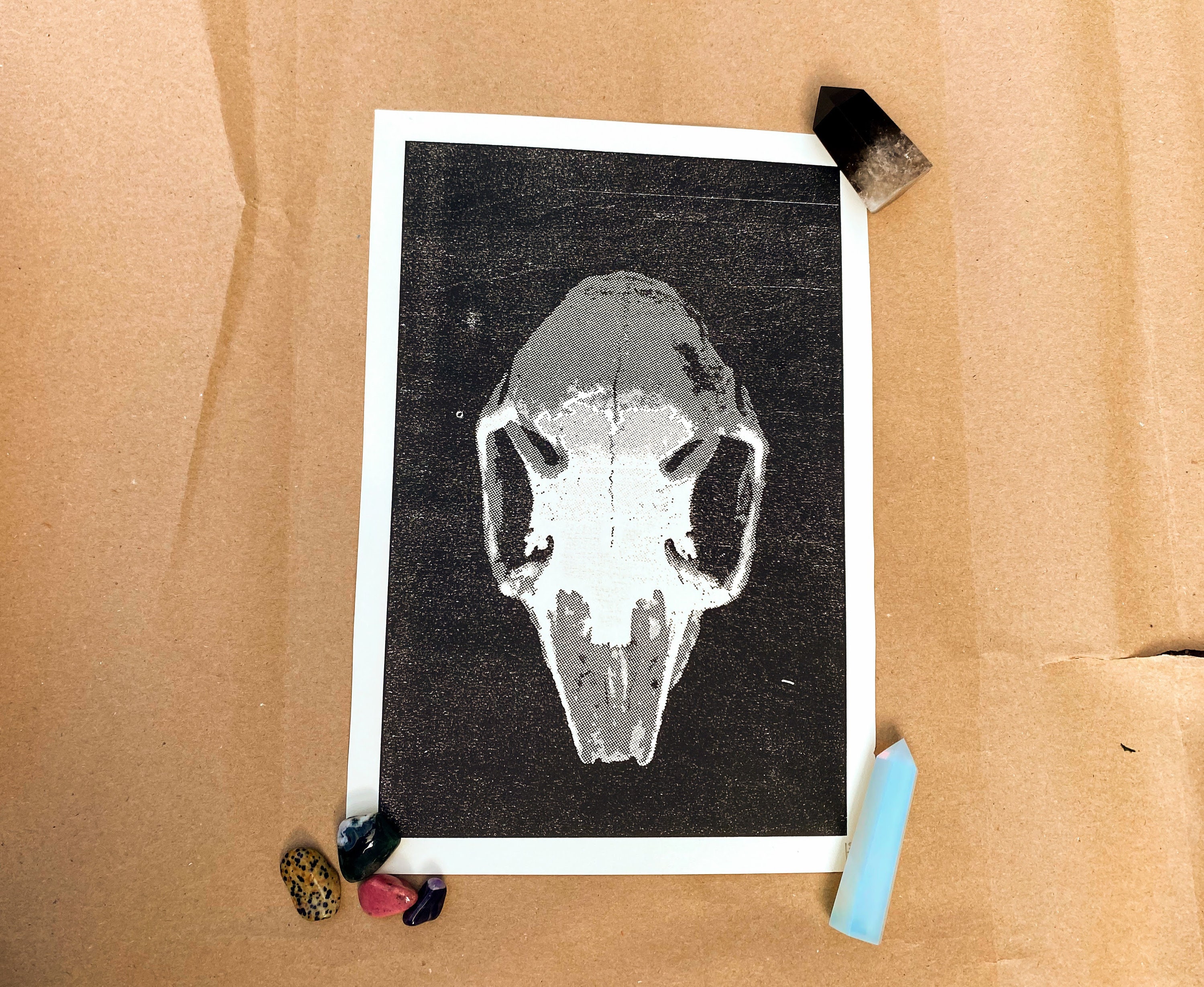 Rabbit Skull Woodprint Art Hand Printed Printmaking Gift Relief Woodcut ...
