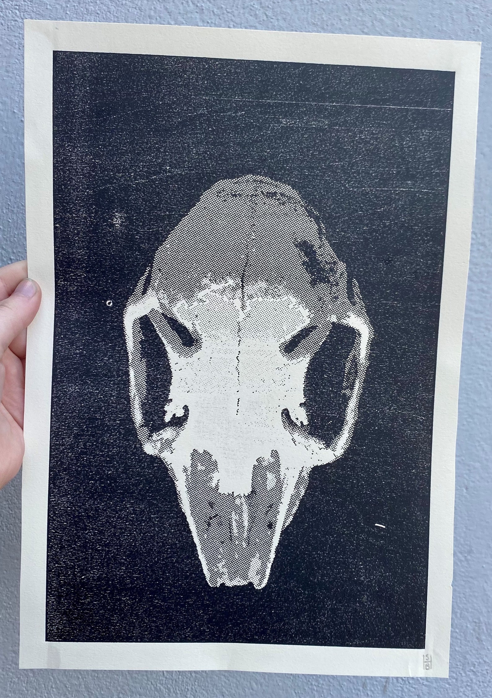 Rabbit Skull Woodprint Art Hand Printed Printmaking Gift Relief Woodcut ...
