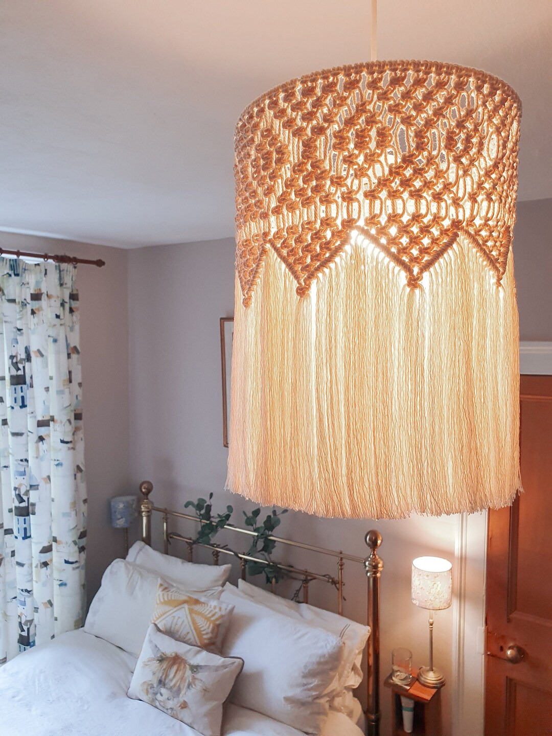 Boho Lampshade, Macrame Lamp Shade, Bohemian Ceiling Pendant, Home ...