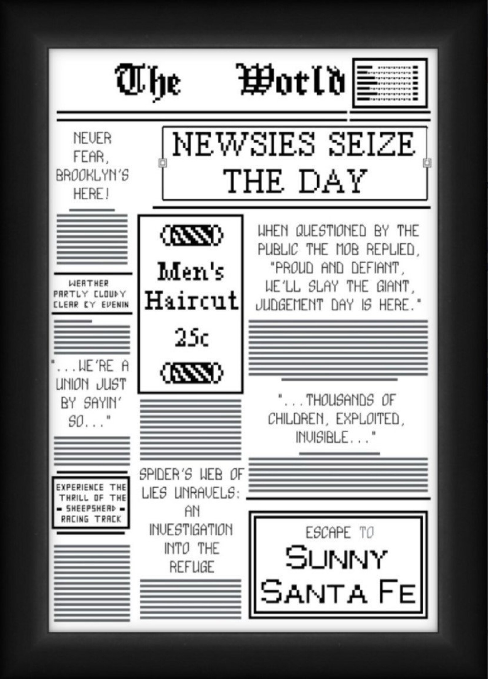 Newsies Headline Cross Stitch Pattern - *PDF PATTERN ONLY* - Etsy