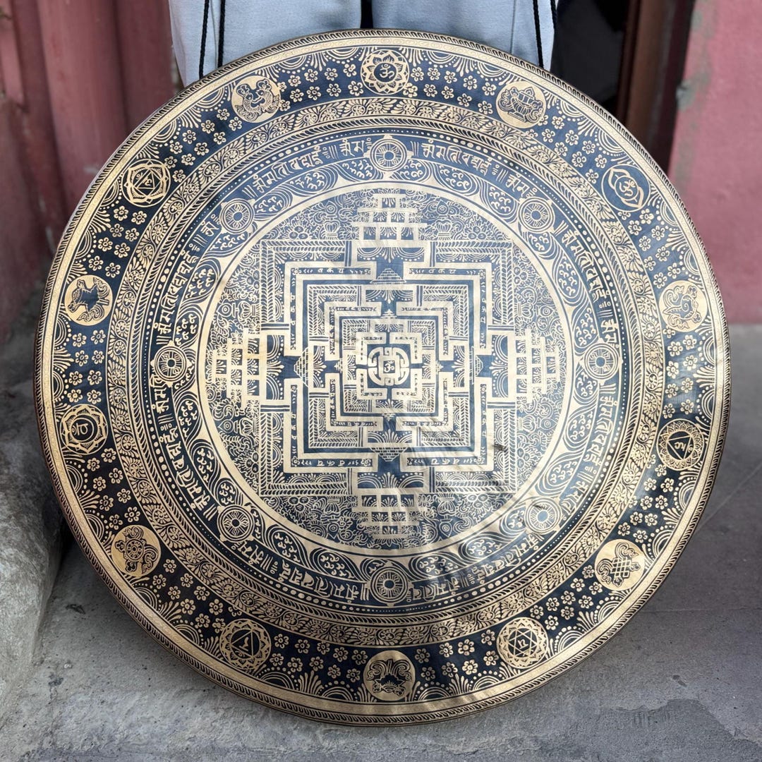 70CM Mandala Gong With Om Mani Padme Hum Mantra | Hand-etched Chau Gong ...