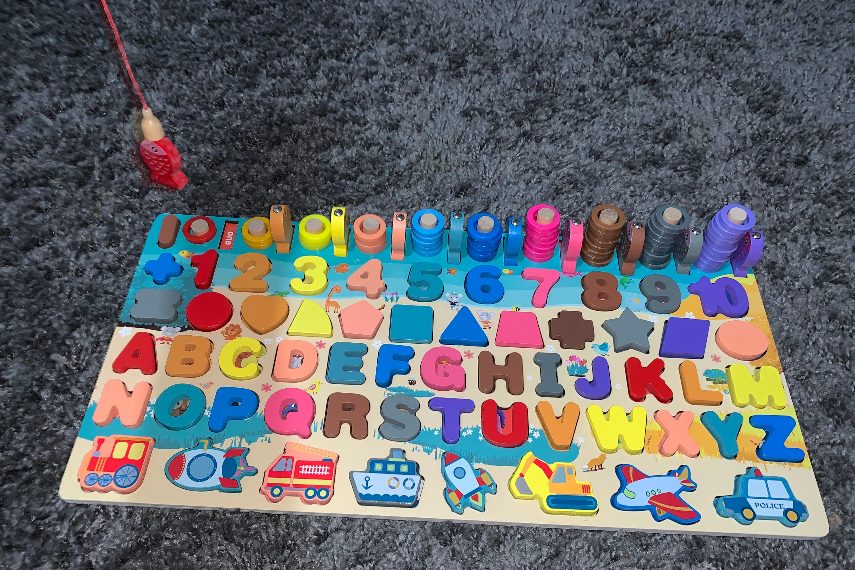 Kids Wooden Alphabet Number Sorting Puzzles Board Fishing Game | Etsy