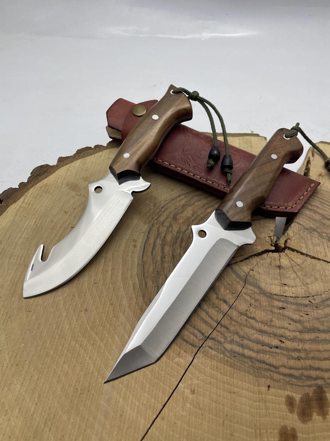 2 Pcs Camping Knife Set With Leather Sheath Personalized Gifts for ...