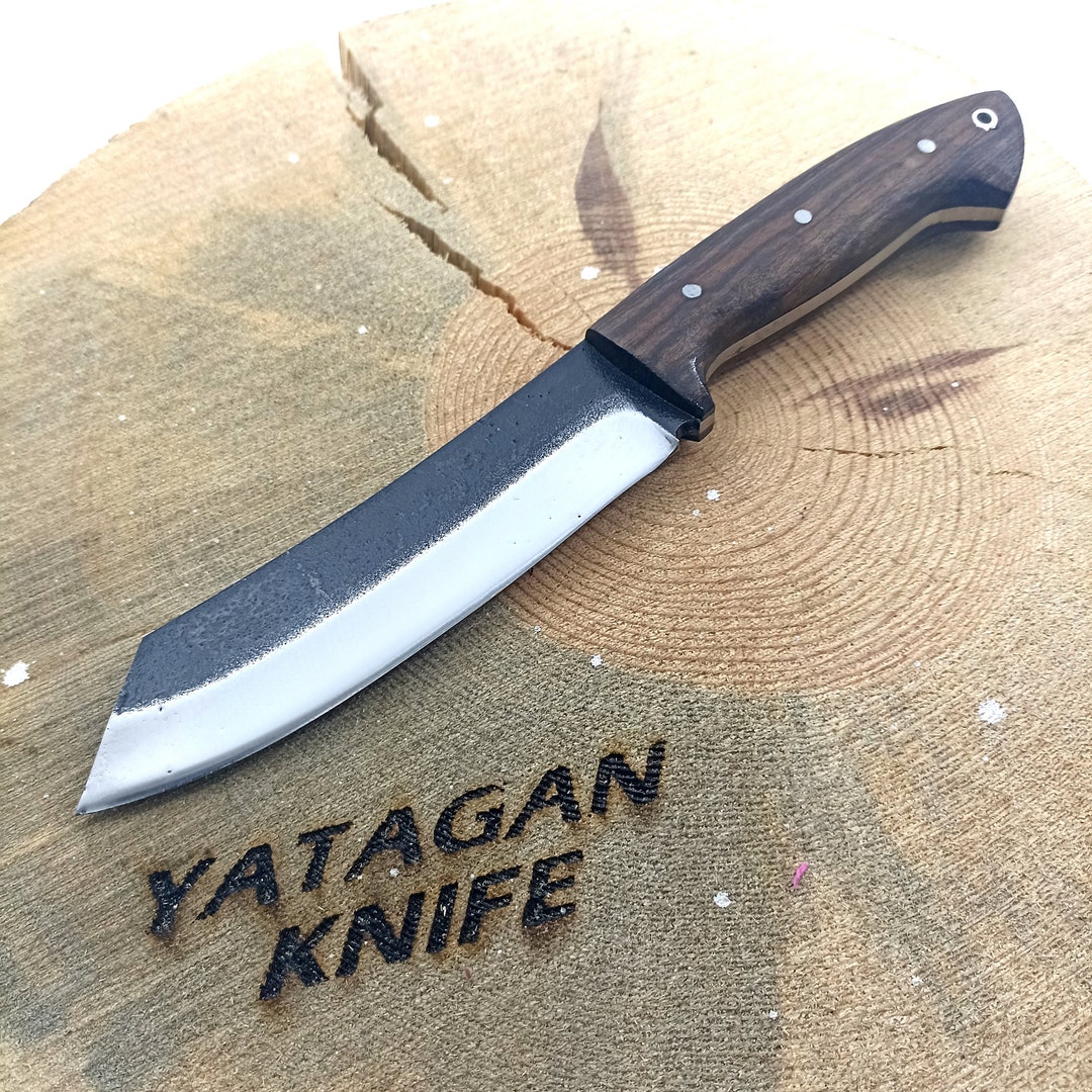 Handmade Forged Steel Tanto Knife: Custom Engraved Walnut Handle ...