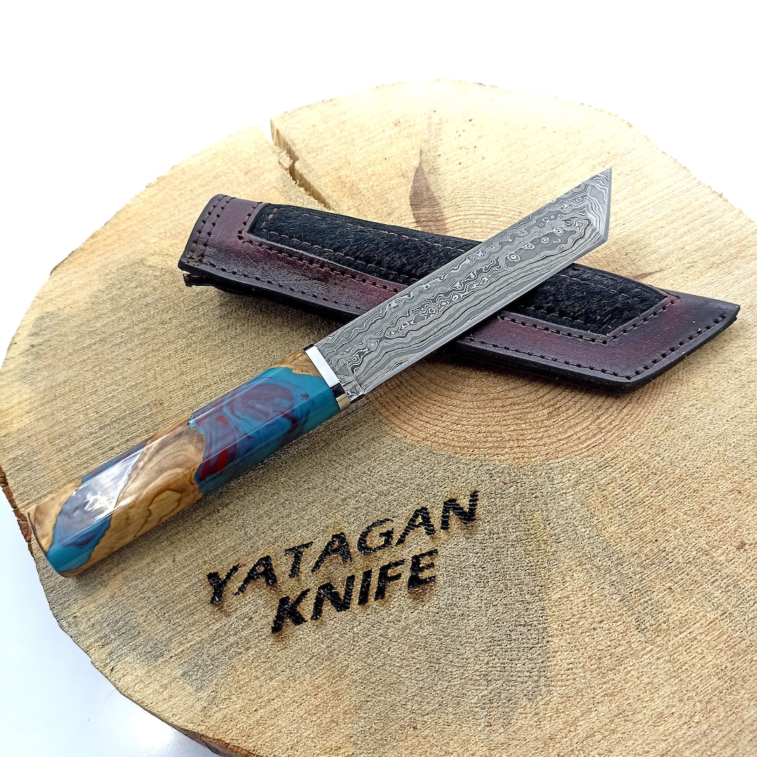 Handmade Damascus Tanto Knife With Sheath, Japenese Tanto, Full Tang ...