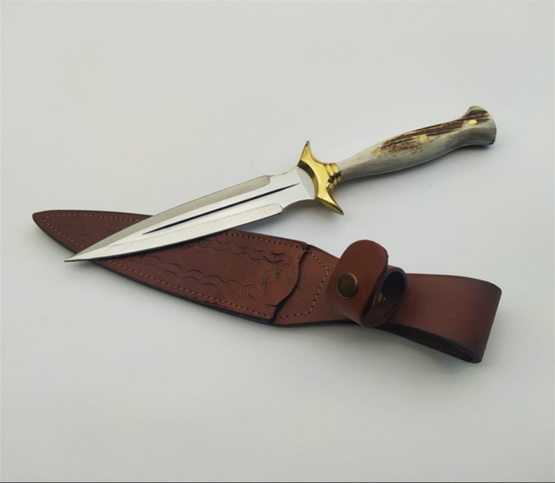 Deer Antler Dagger Knife , Handmade Fairbairn Sykes Knife With Case ...