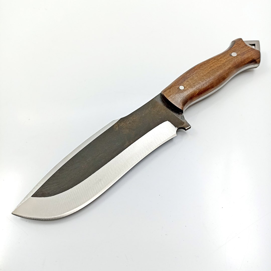 Handmade German Steel Hunting Knife: Walnut Grip, Full Tang, Fixed ...